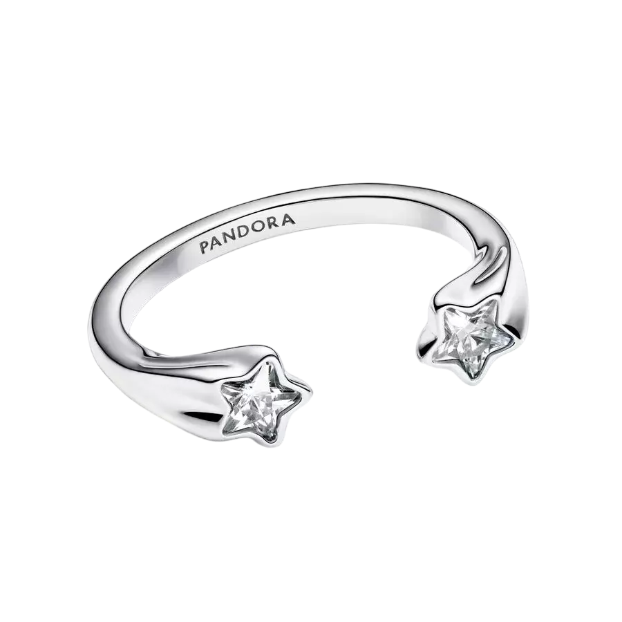 PANDORA Shooting star sterling silver open ring with clear (Ref ...