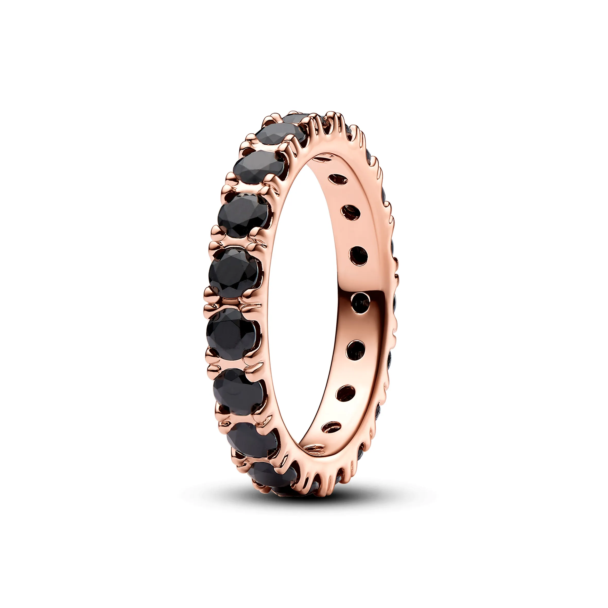 PANDORA 14k Rose gold-plated ring with black cystal 180050C02-48 ...