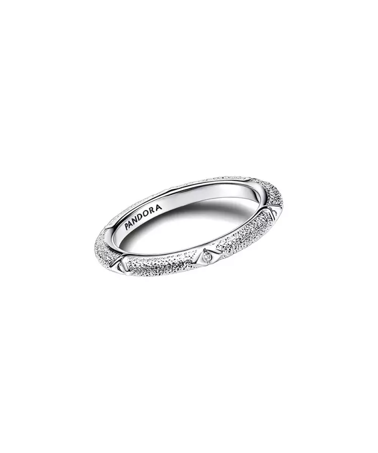 PANDORA Texture sterling silver ring with clear cubic zirconia ...