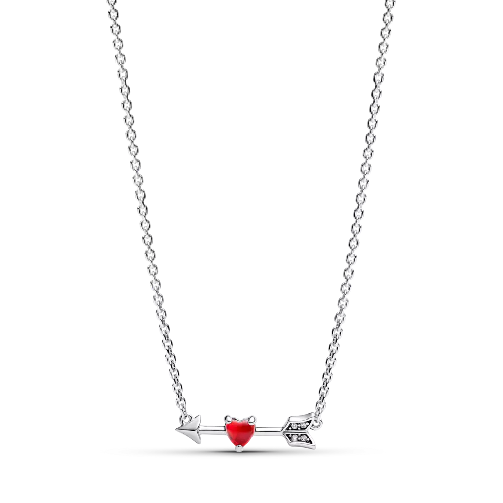 PANDORA Heart arrow sterling silver pendant necklace with red 393669C01 ...